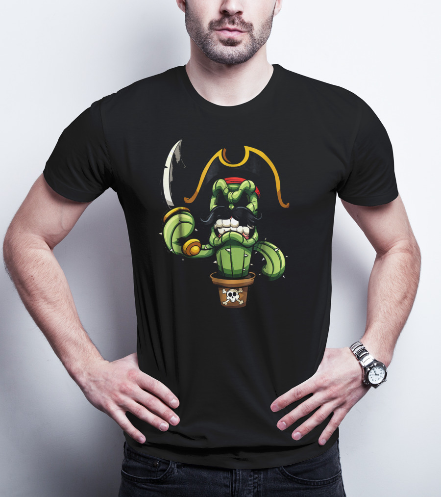 Pirate Cactus With Mustache And Sword T-Shirt