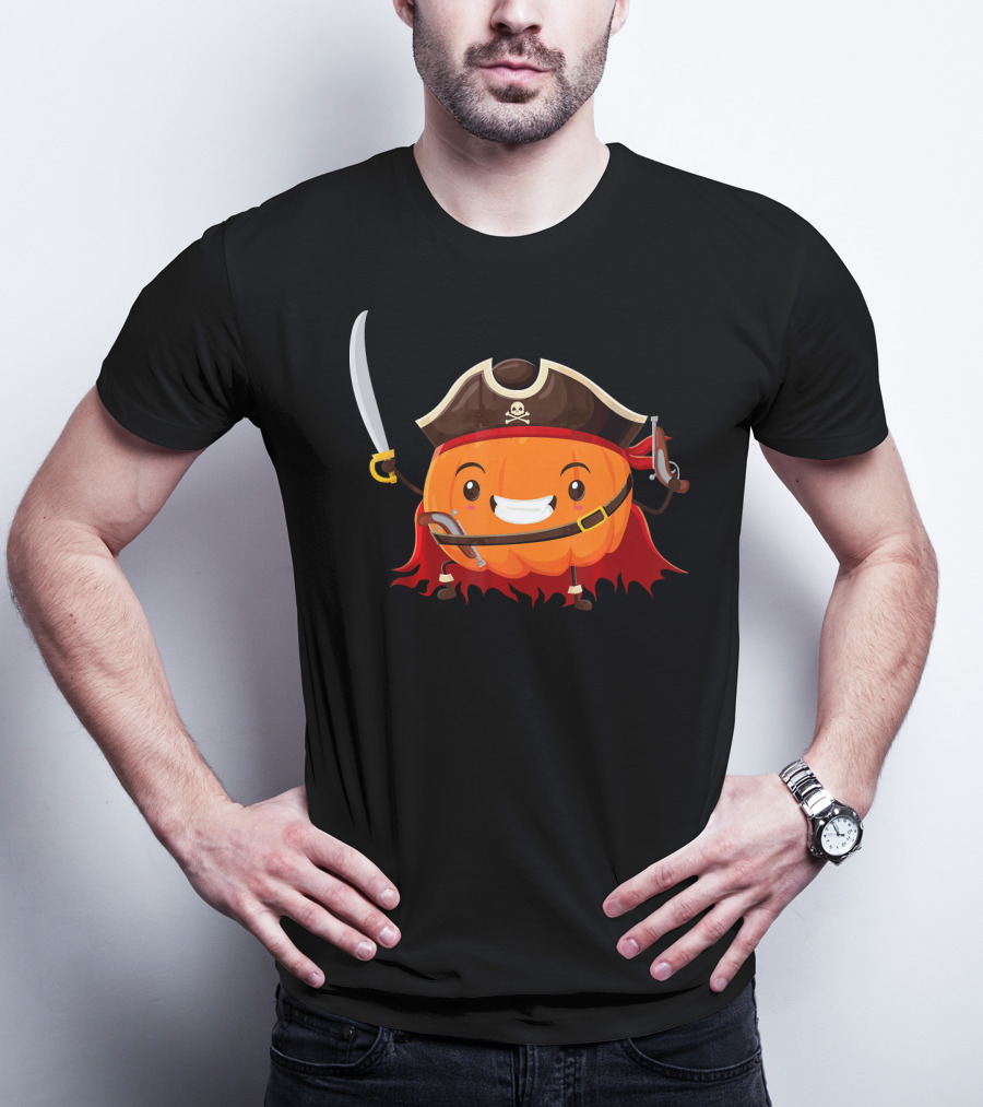 Pirate Pumpkin Halloween Costume Party With Sword And Pirate Hat T-Shirt