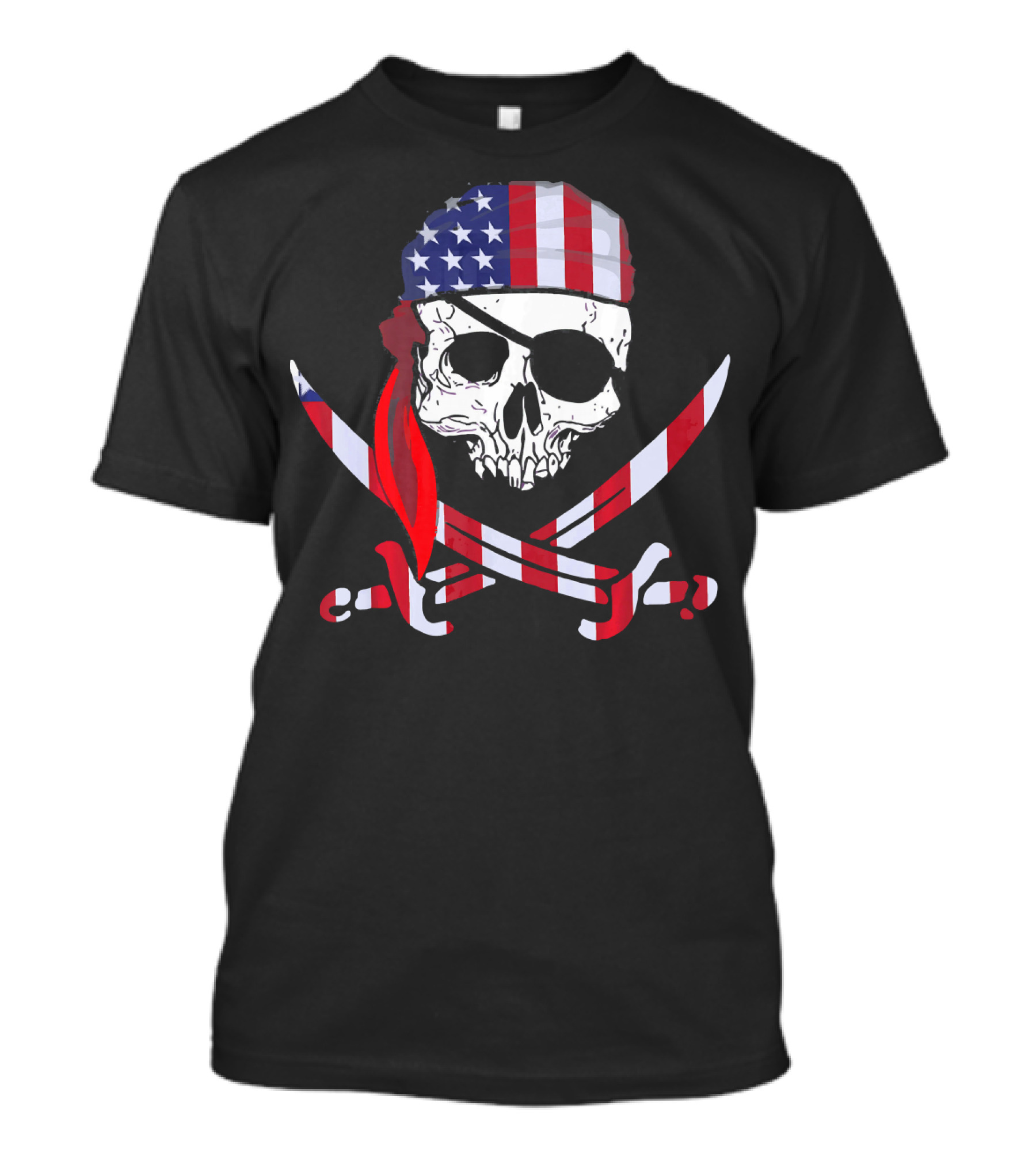Cool Skull American Flag Pirate Patriotic T-Shirt