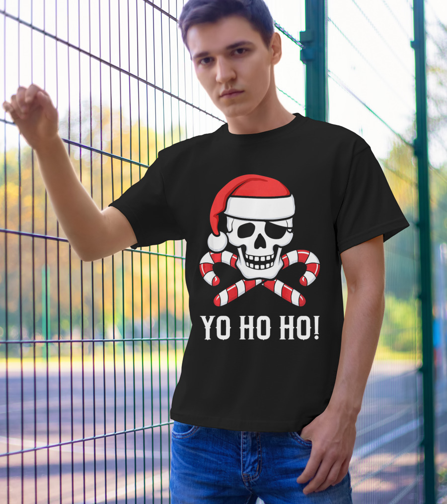 Yo Ho Ho Santa Pirate Skull Candy Canes T-Shirt