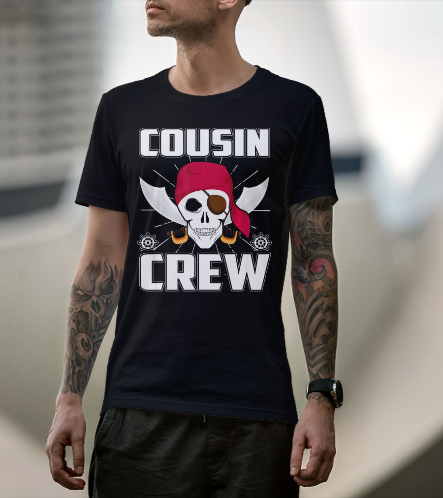 Cousin Crew Pirate Skull Bandana Eyepatch Swords Helmets T-Shirt
