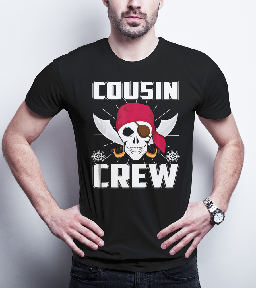 Cousin Crew Pirate Skull Bandana Eyepatch Swords Helmets T-Shirt