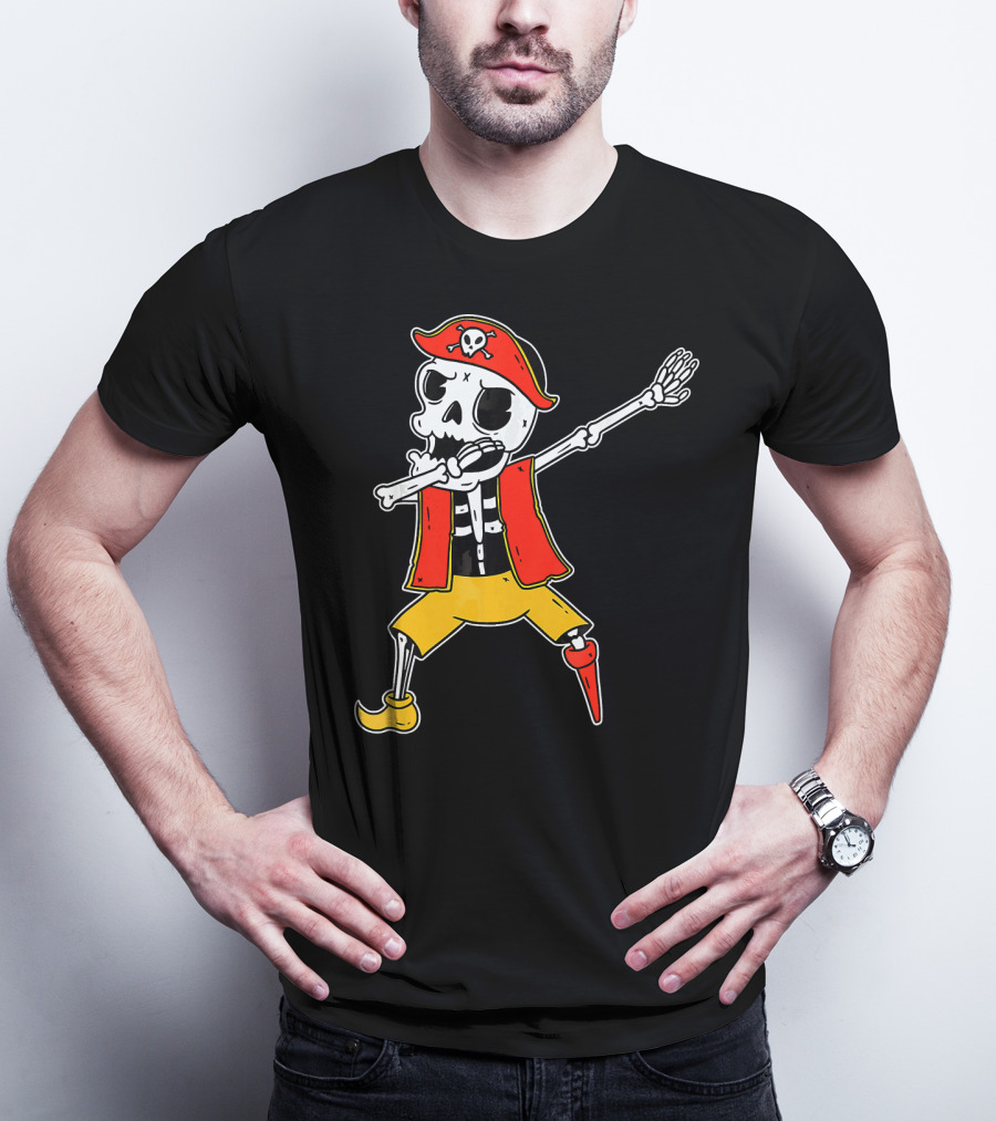Dabbing Skeleton Pirate Skull And Crossbones Hat T-Shirt