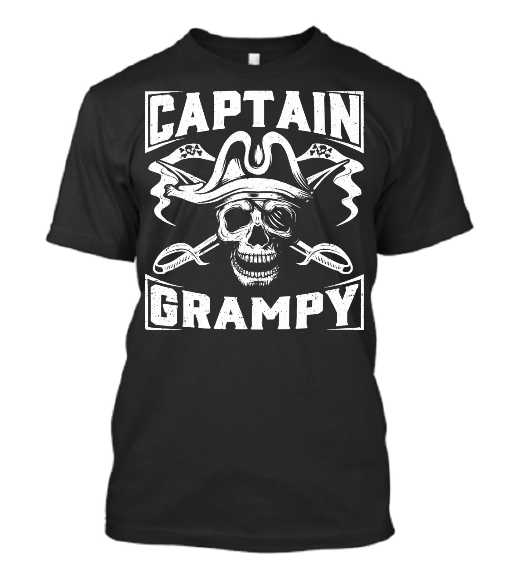 Captain Grampy Pirate Skull And Crossed Swords Motif T-Shirt