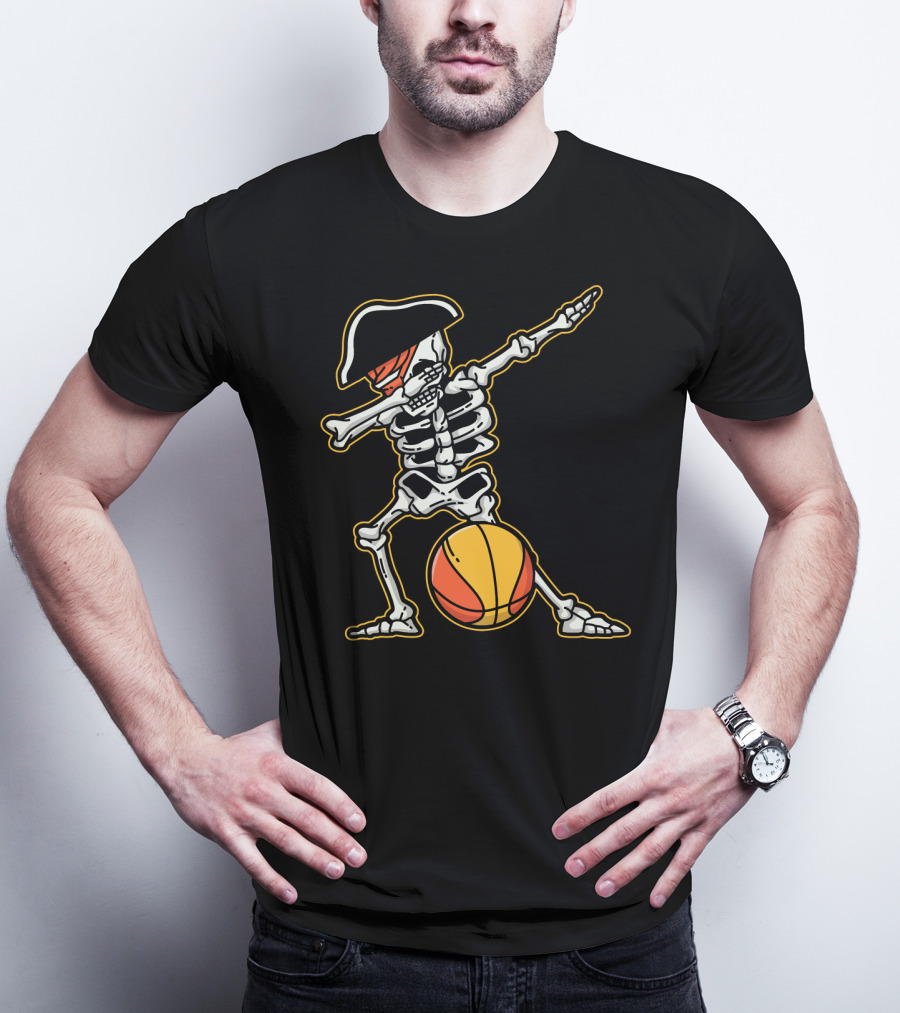 Skeleton Pirate Dabbing With Basketball Cool T-Shirt