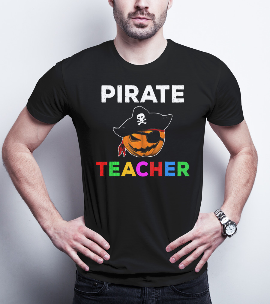 Pirate Teacher Halloween Pumpkin Skull Party T-Shirt