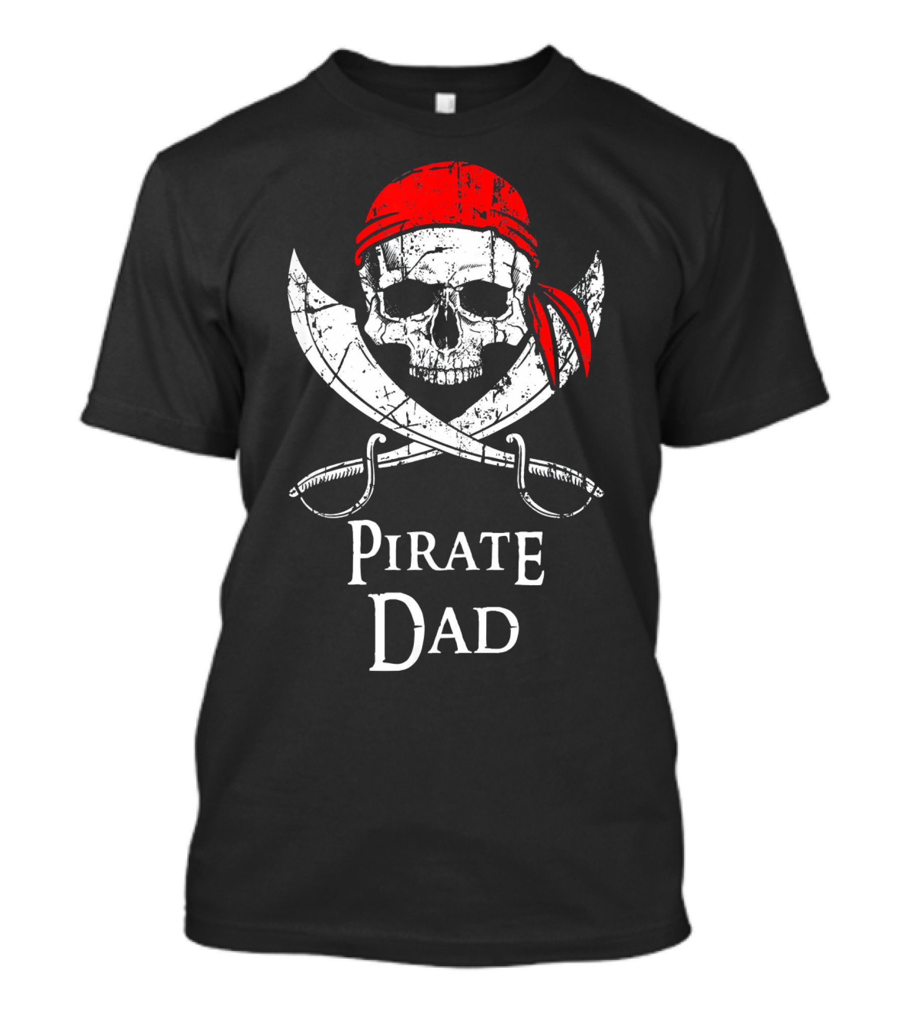 Pirate Dad Skull With Red Bandana And Crossed Swords T-Shirt