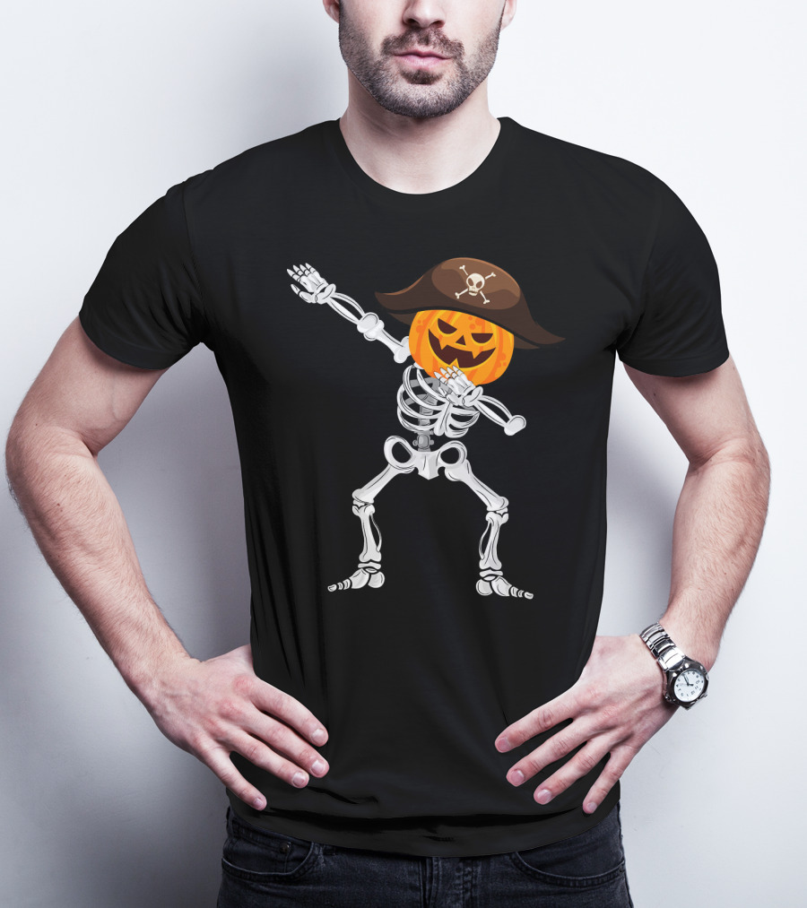Skeleton Dabbing Pirate Pumpkin Halloween T-Shirt