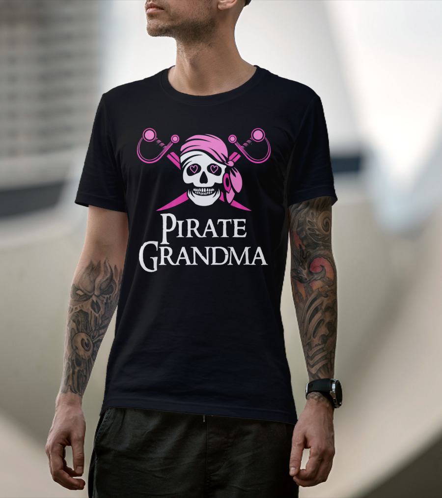 Pirate Grandma Pink Skull And Crossbones T-Shirt