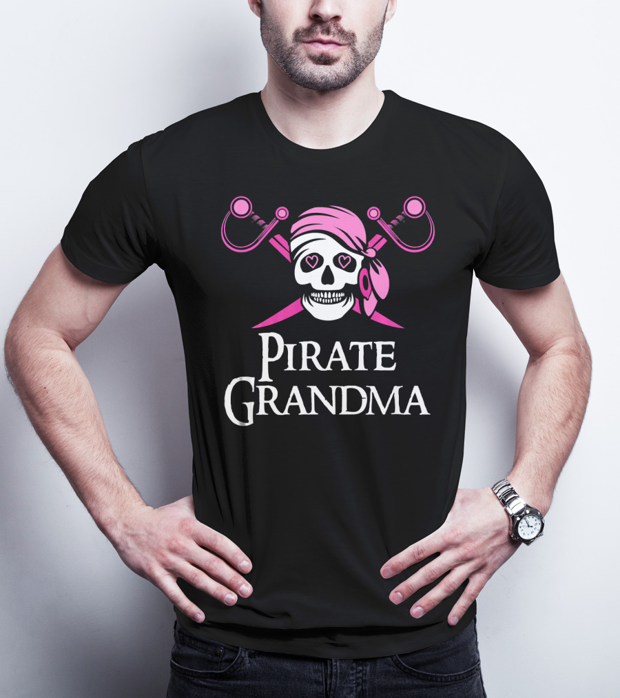Pirate Grandma Pink Skull And Crossbones T-Shirt
