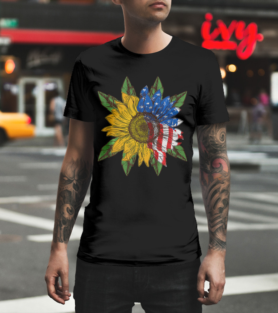 Hippie Peace American Flag Sunflower T-Shirt