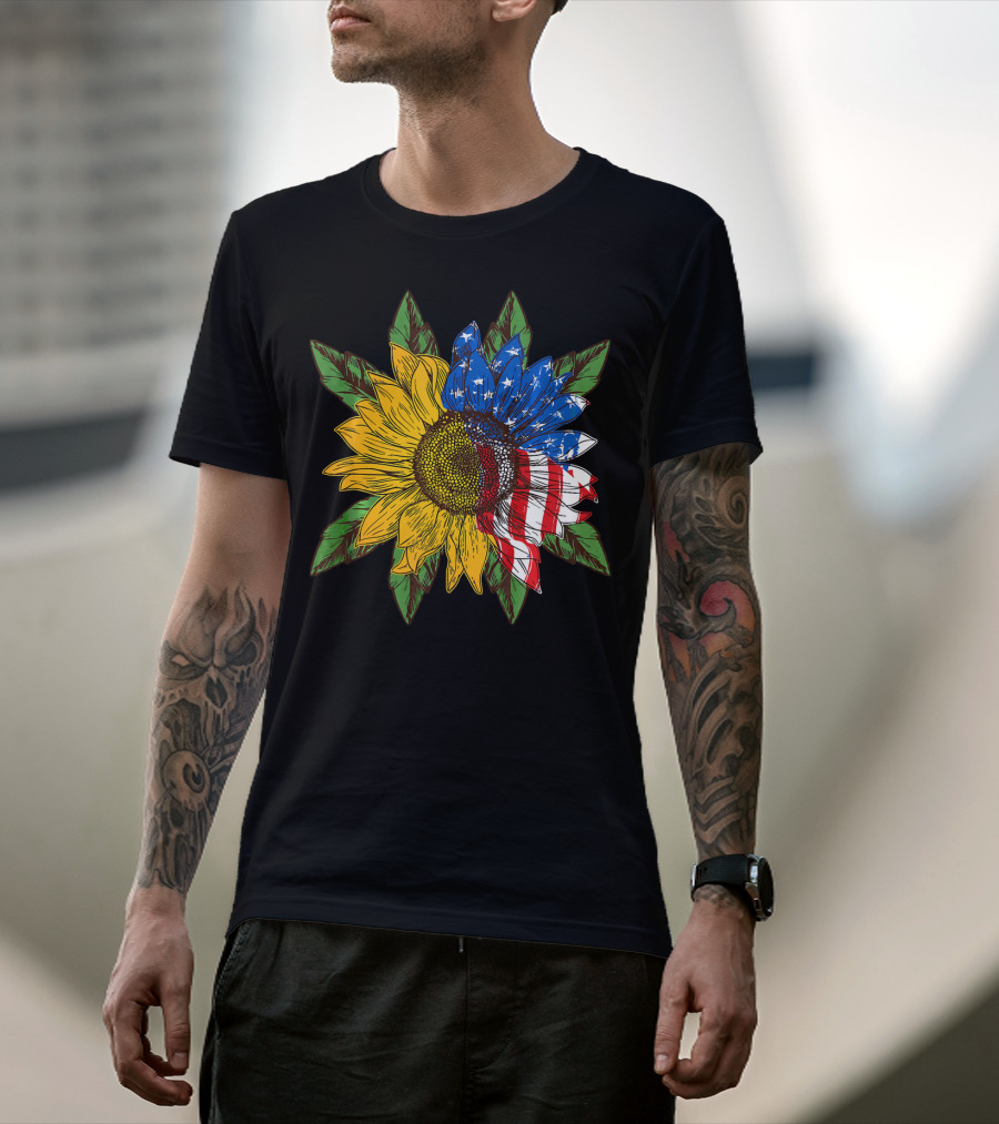 Hippie Peace American Flag Sunflower T-Shirt