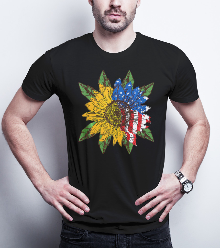 Hippie Peace American Flag Sunflower T-Shirt