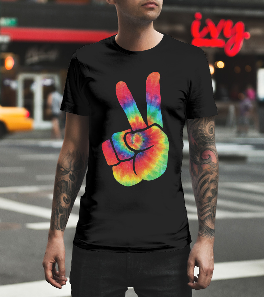 Hippie Peace Tie Dye Colortone V Sign T-Shirt