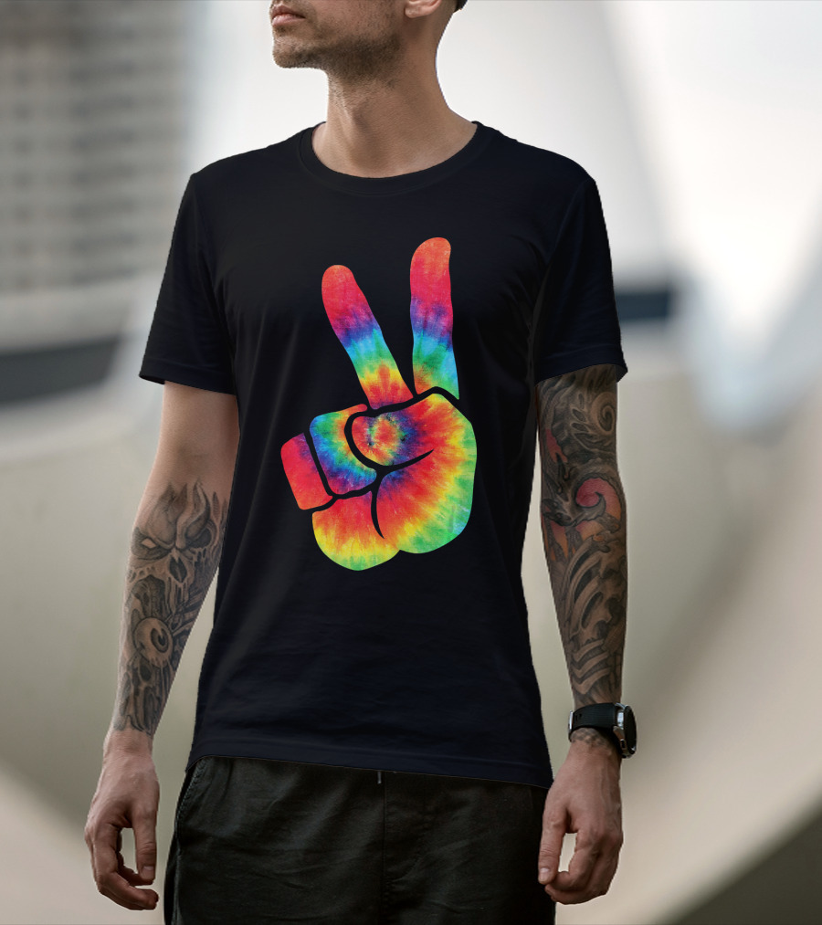 Hippie Peace Tie Dye Colortone V Sign T-Shirt