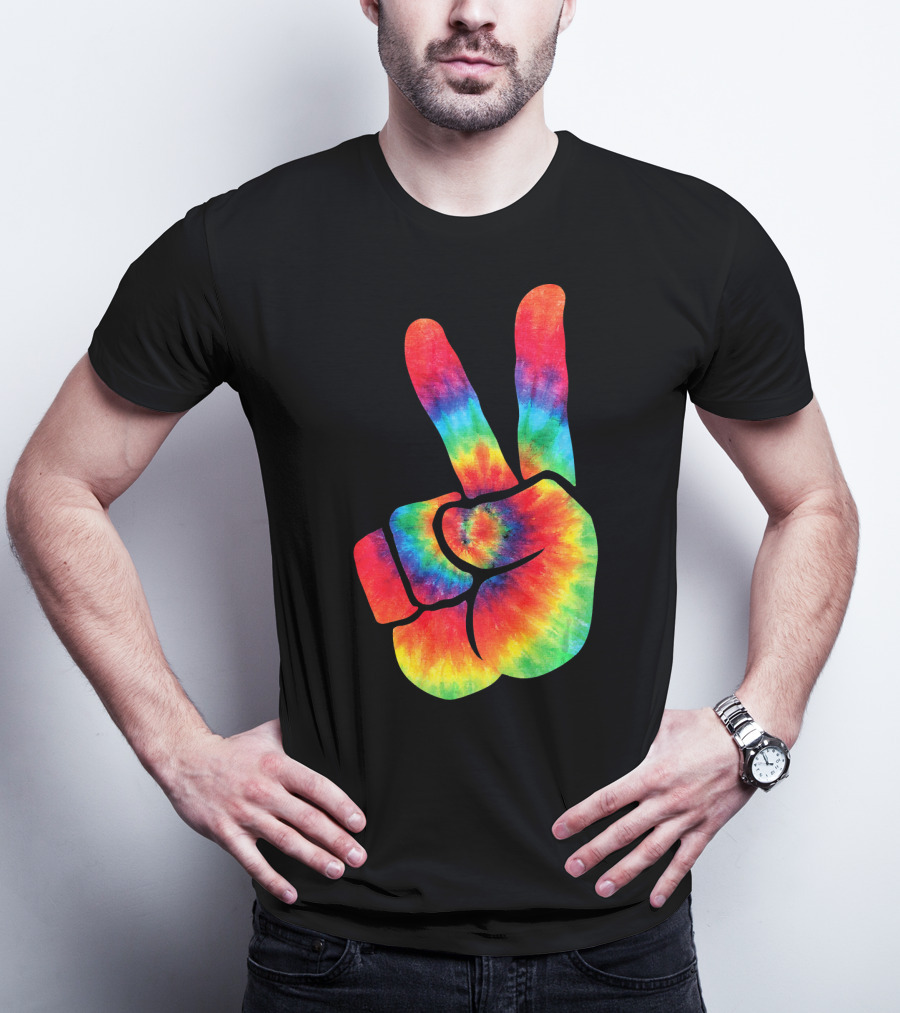 Hippie Peace Tie Dye Colortone V Sign T-Shirt