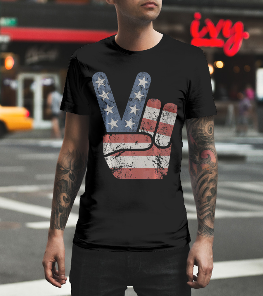 Vintage USA American Flag Peace Sign T-Shirt