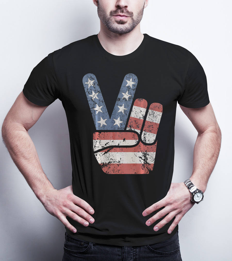 Vintage USA American Flag Peace Sign T-Shirt