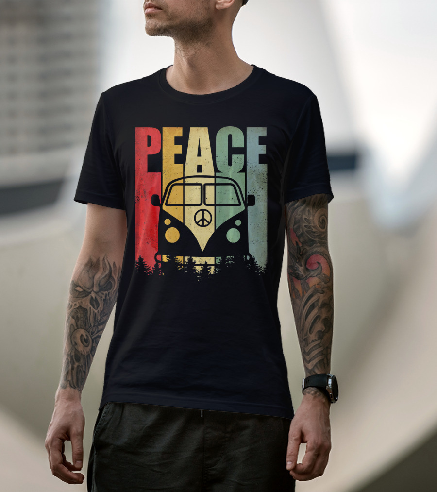 PEACE Retro Van Red Yellow Blue Forest T-Shirt