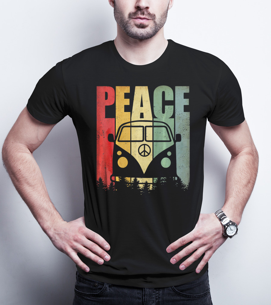 PEACE Retro Van Red Yellow Blue Forest T-Shirt