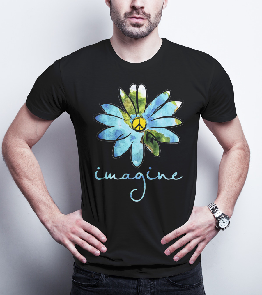 Imagine Peace Sign Flower World Map T-Shirt
