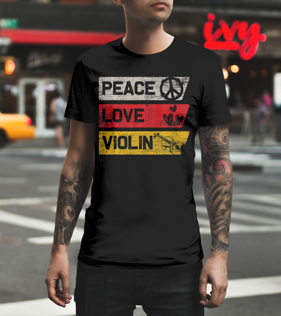 Peace Sign Love Hearts Violin T-Shirt