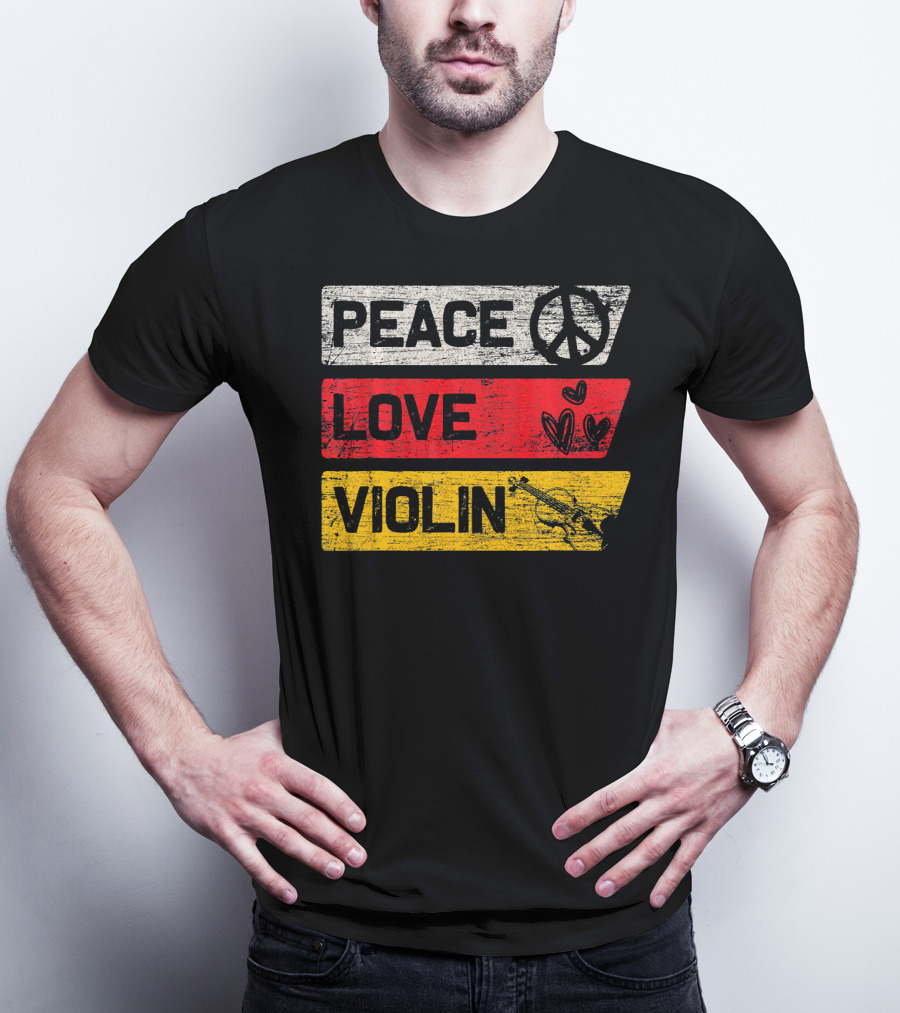 Peace Sign Love Hearts Violin T-Shirt