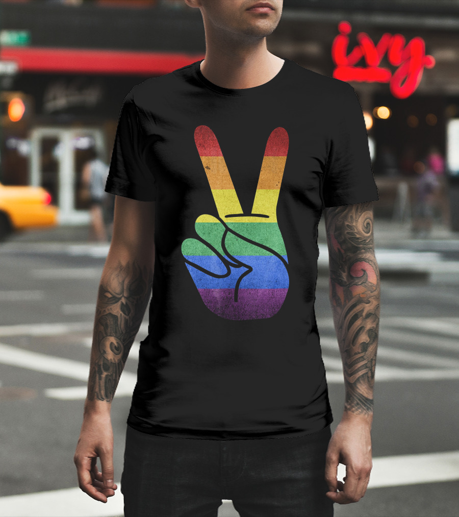 LOVE Rainbow Peace Sign Gay Pride Love T-Shirt