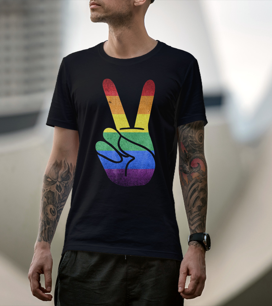 LOVE Rainbow Peace Sign Gay Pride Love T-Shirt