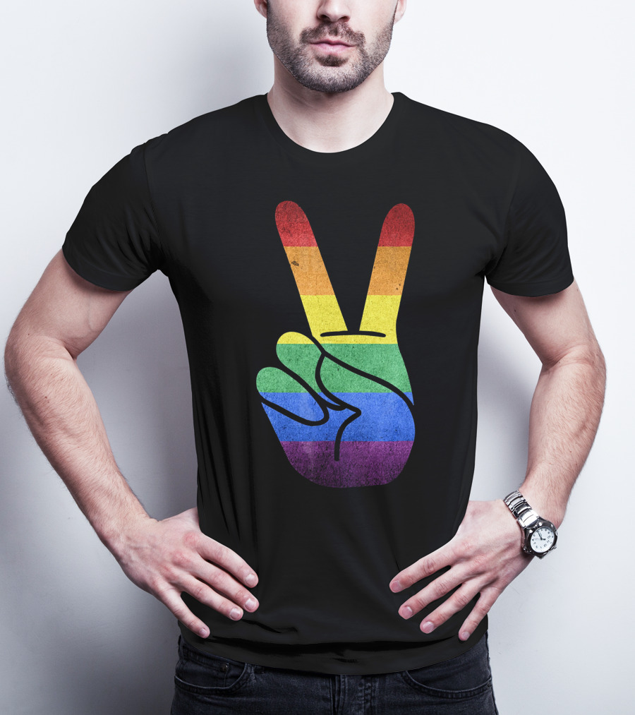 LOVE Rainbow Peace Sign Gay Pride Love T-Shirt