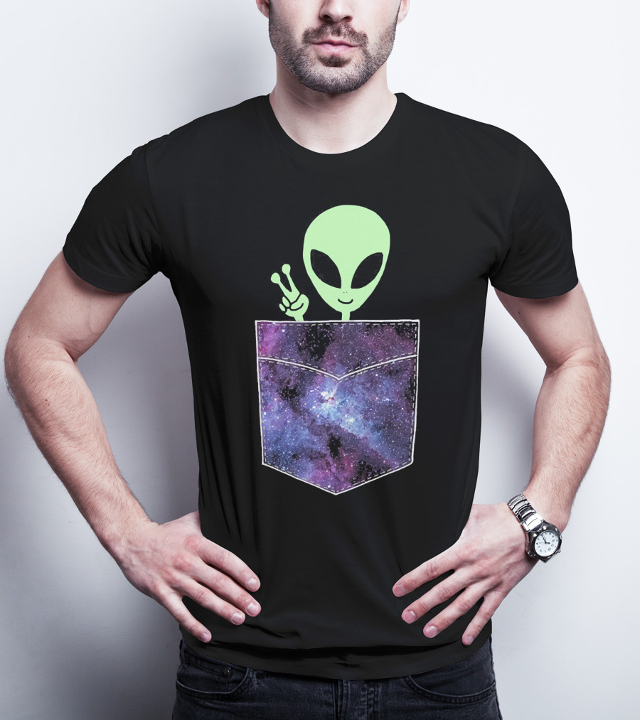 Alien Peace Sign Galaxy Pocket UFO Cos T-Shirt