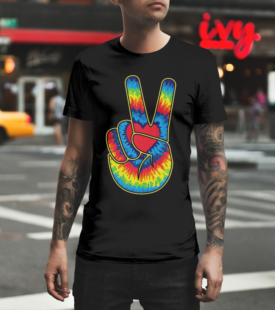 Colorful Tie Dye Peace Sign Hand T-Shirt