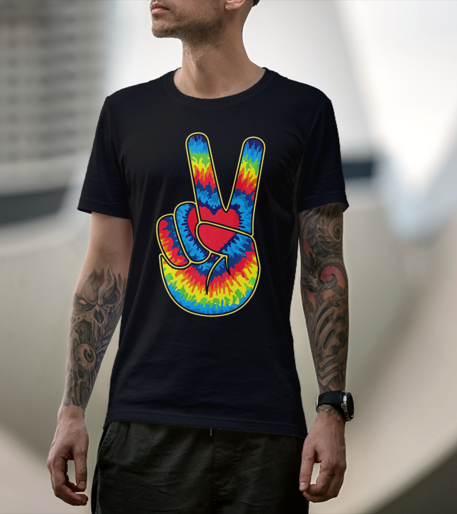 Colorful Tie Dye Peace Sign Hand T-Shirt