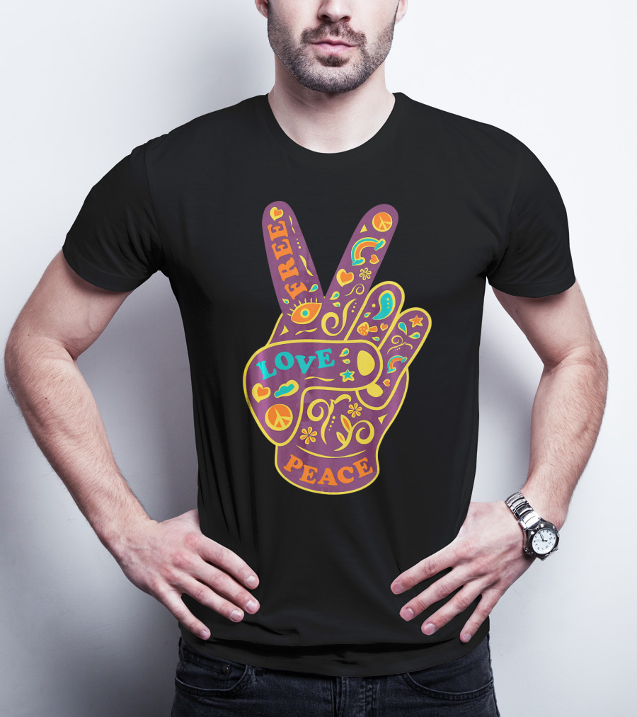 Free Love Peace Bohemian Boho Chic Peace Sign Hand T-Shirt