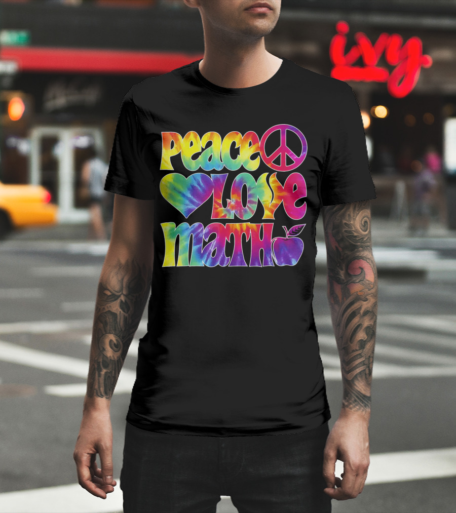 Peace Love Math Teacher Tie-Dye Symbols T-Shirt