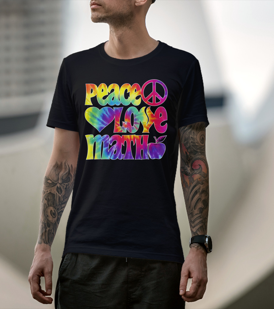 Peace Love Math Teacher Tie-Dye Symbols T-Shirt