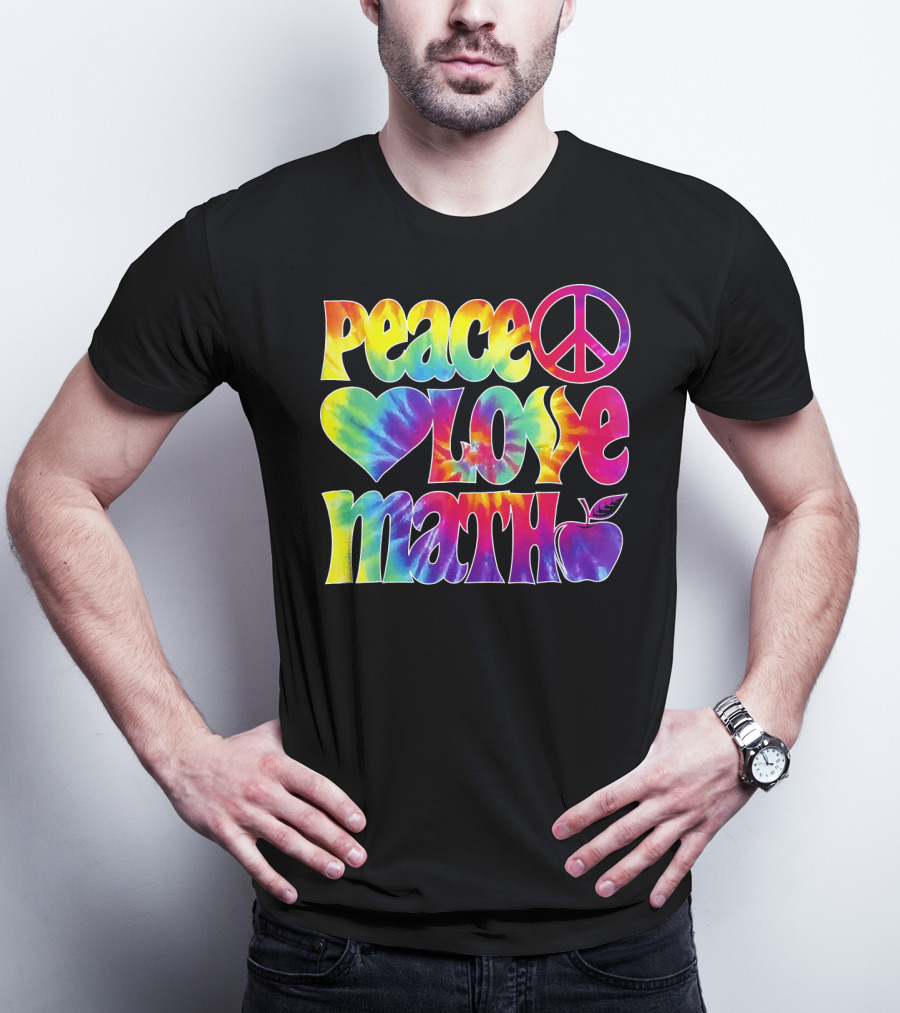 Peace Love Math Teacher Tie-Dye Symbols T-Shirt