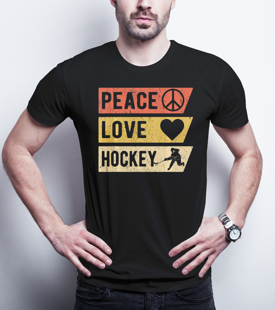 Peace Love Hockey Vintage Sports Lover T-Shirt