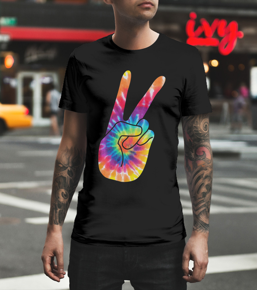 World Peace Tie-Dye V Hand Sign 60s 70s Retro T-Shirt