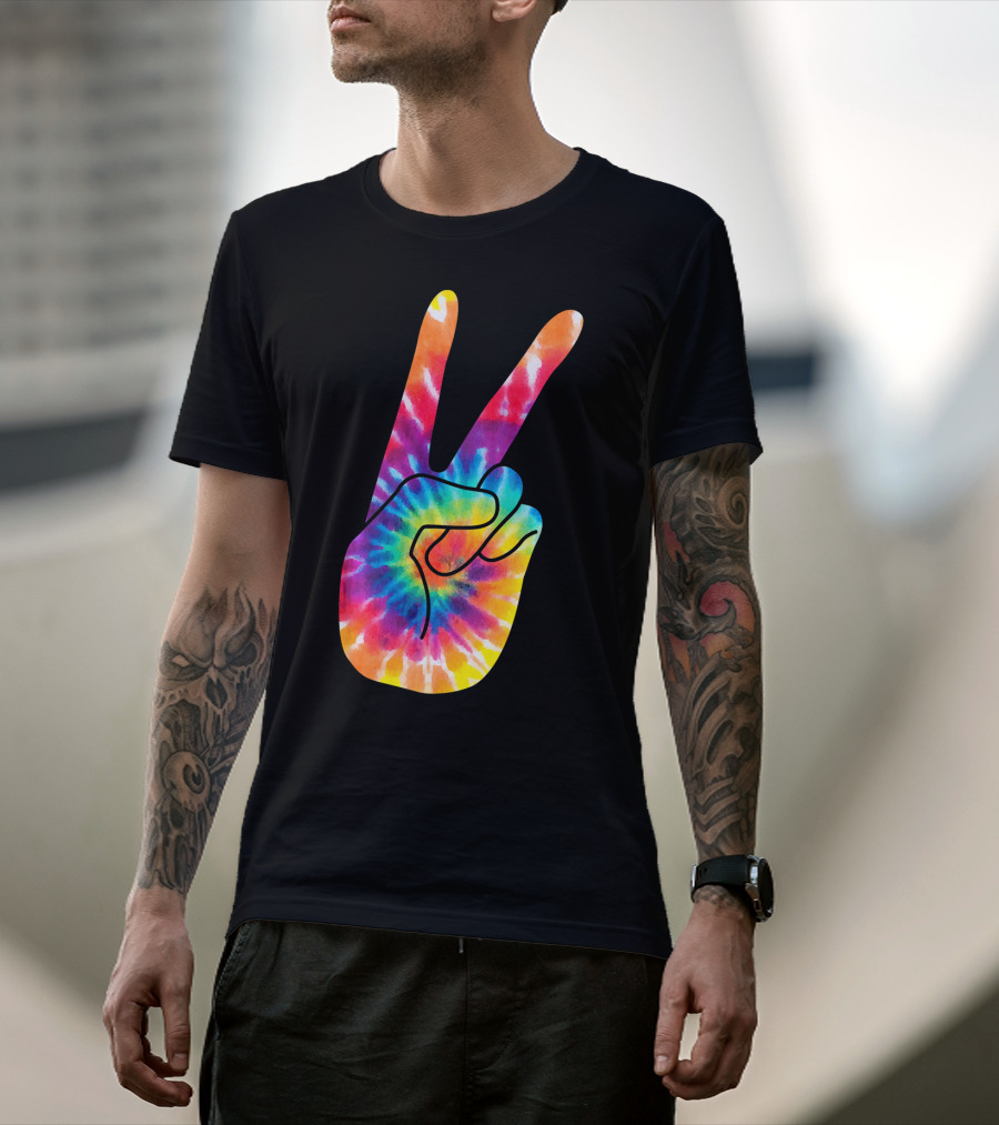 World Peace Tie-Dye V Hand Sign 60s 70s Retro T-Shirt