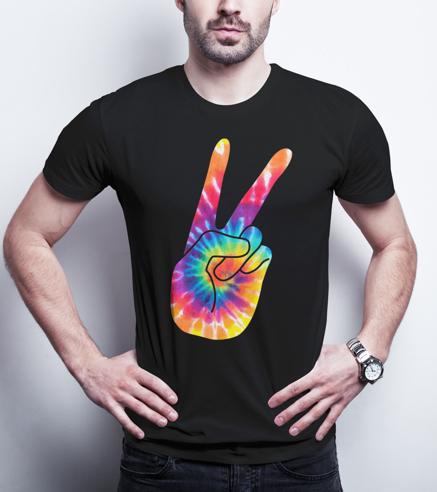 World Peace Tie-Dye V Hand Sign 60s 70s Retro T-Shirt