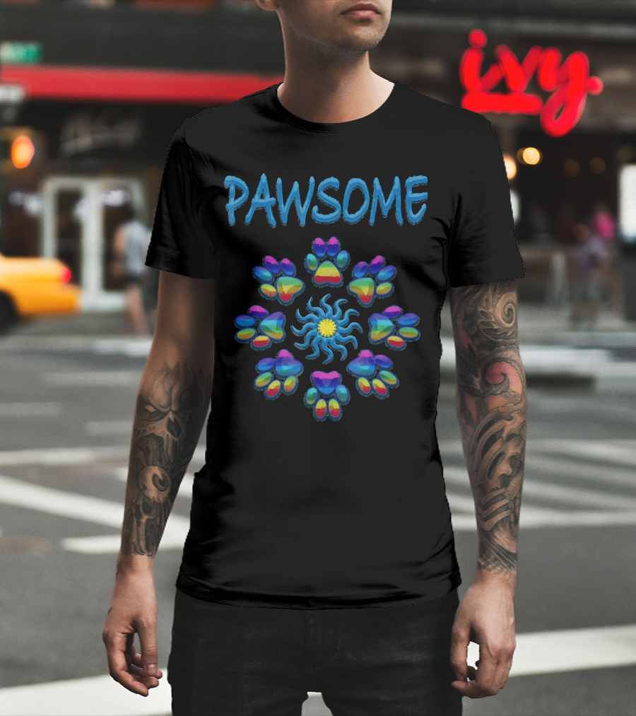 Pawsome Tye Dye Peace Paws Mandala T-Shirt