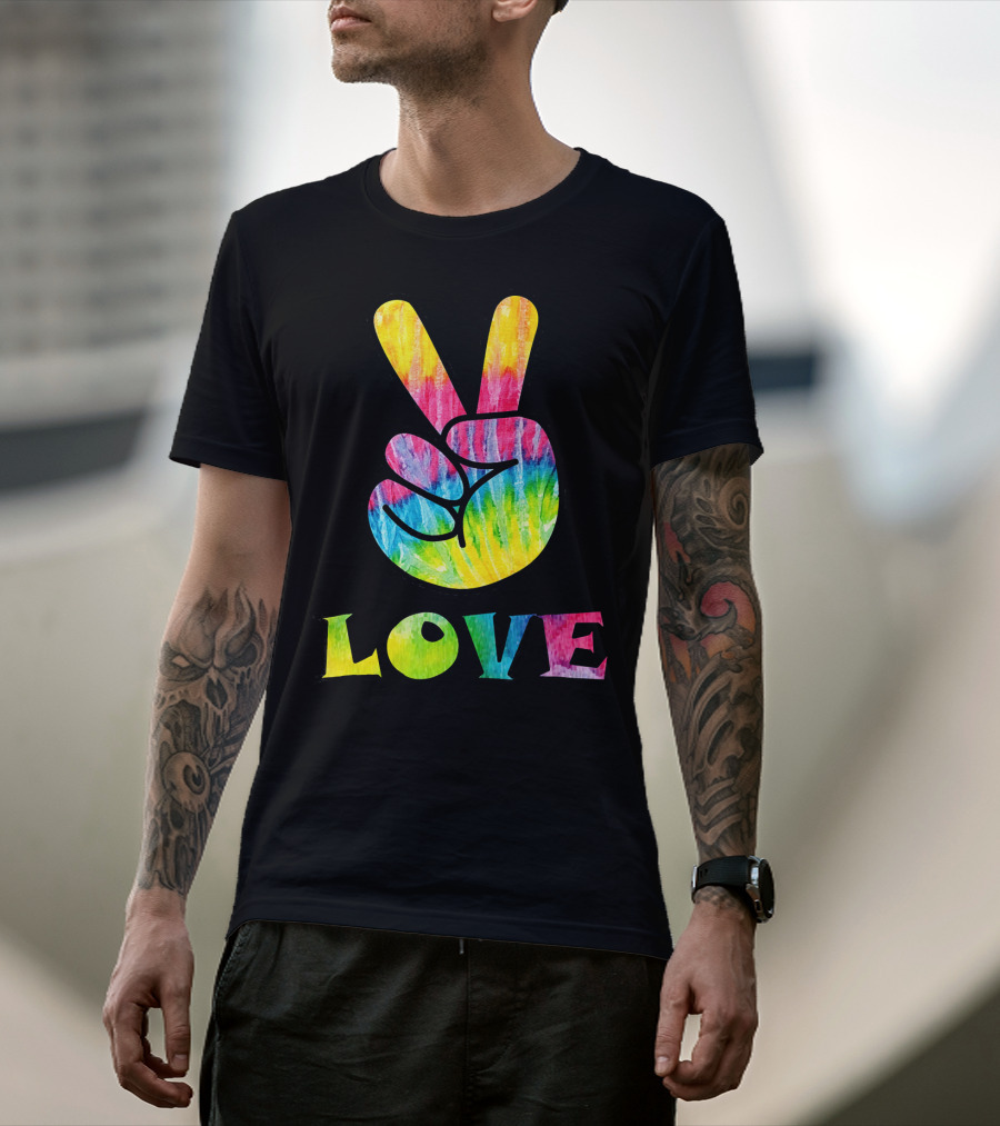 Love Tye Dye Peace Sign Rainbow Hand T-Shirt