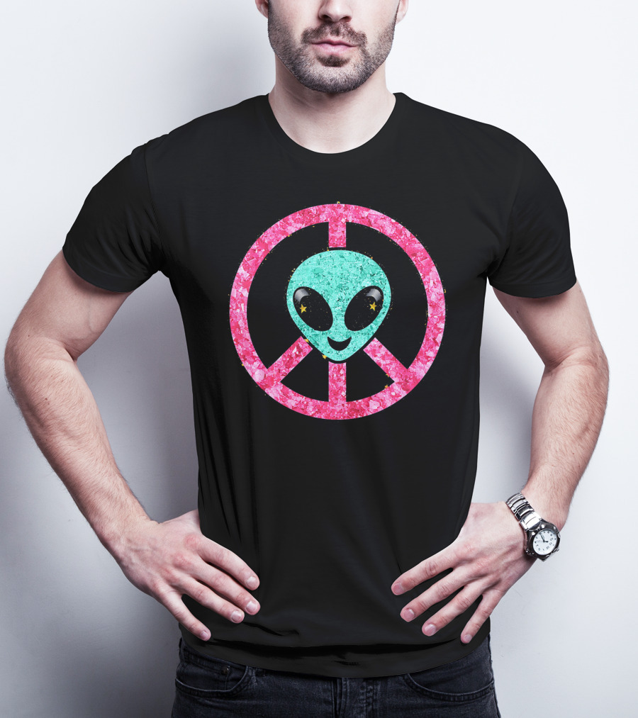Vintage Aqua Alien Hippie Peace Emoji T-Shirt