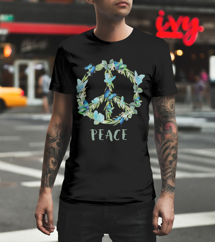 Peace Let It Be Antisocial Butterfly Floral Peace Sign With Butterflies T-Shirt