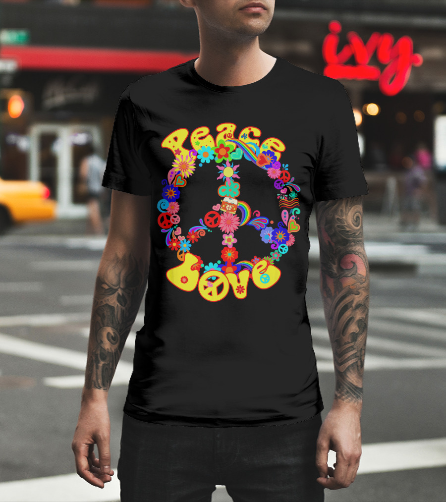 Peace Love Hippie Peace Sign Groovy 60s 70s Flower Power T-Shirt