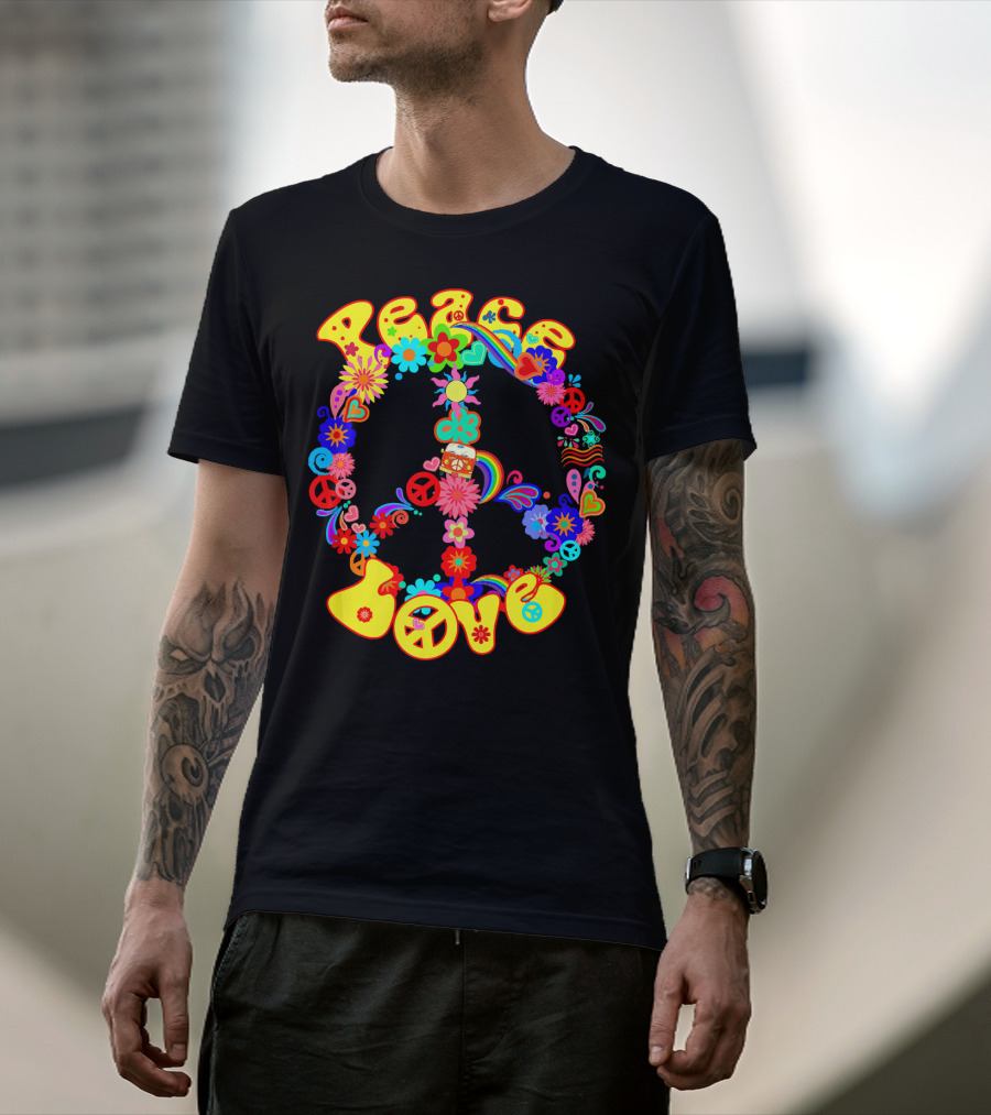 Peace Love Hippie Peace Sign Groovy 60s 70s Flower Power T-Shirt