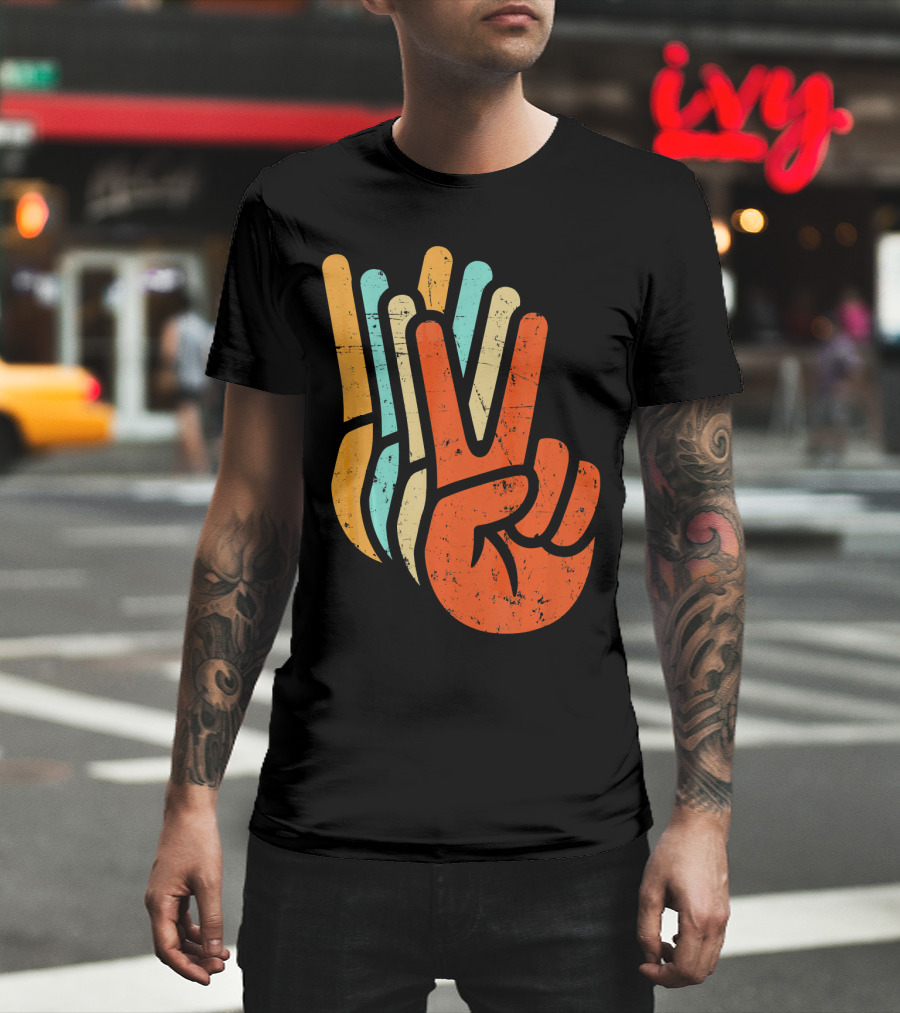 Retro Vintage Multicolor Peace Sign Hand T-Shirt
