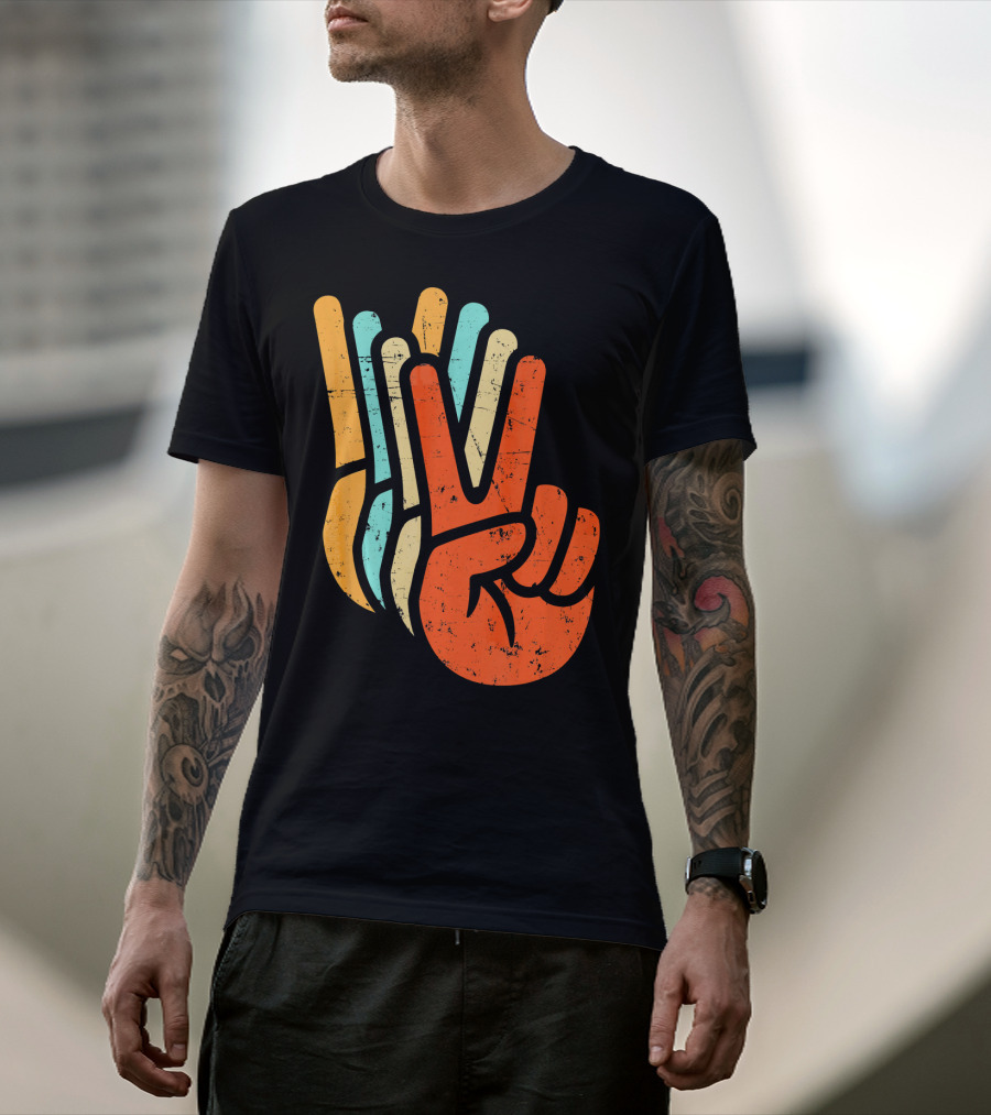 Retro Vintage Multicolor Peace Sign Hand T-Shirt