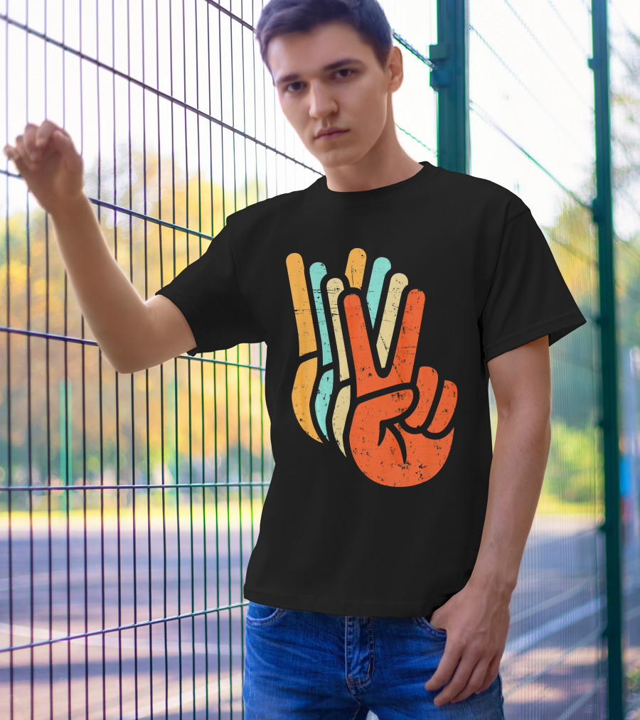 Retro Vintage Multicolor Peace Sign Hand T-Shirt
